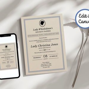 Regency Era Birthday Invitation Editable Template, Canva Template ...