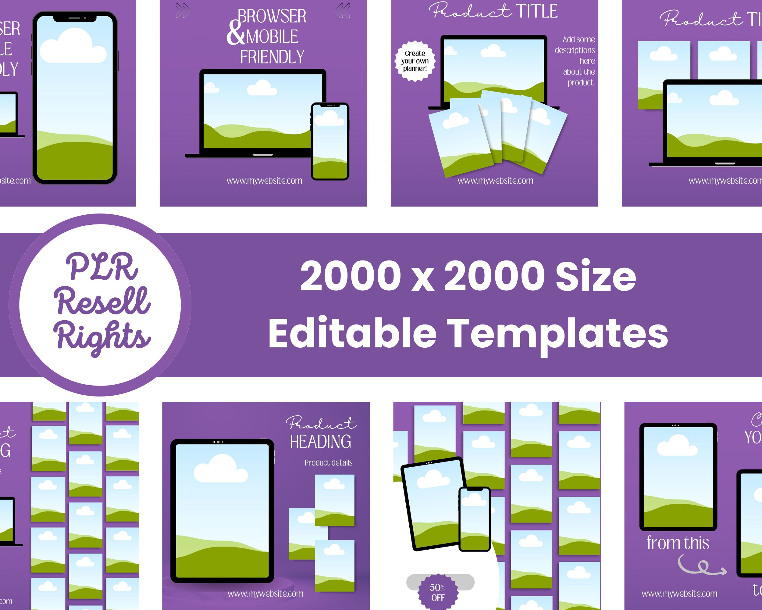 PLR, 40 Digital Mock-up Templates, Commercial Use, Editable Canva, PLR ...