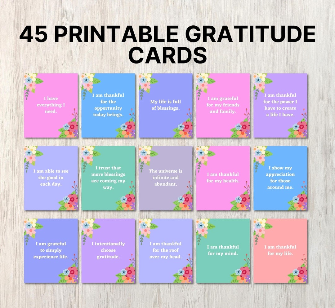 Tarjetas de gratitud imprimibles, Tarjetas de afirmación positiva ...