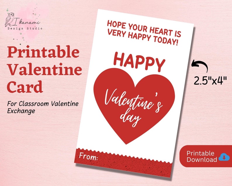 Printable Valentine's Day Classroom Exchange Tags/cards for Kids, Happy ...