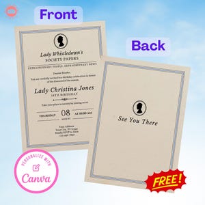 Regency Era Birthday Invitation Editable Template, Canva Template ...
