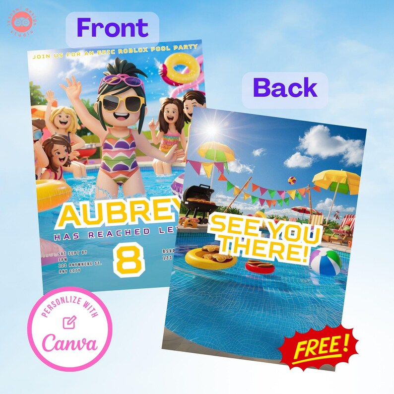 Pool Party Birthday Invitation, Canva Template, Pool Party Invitation ...
