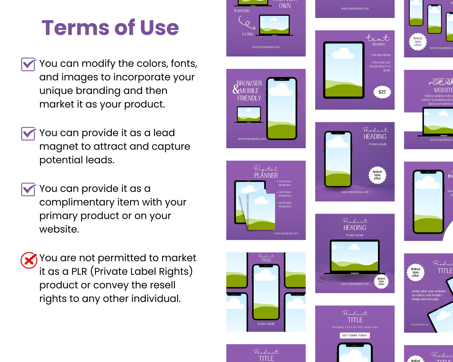 PLR, 40 Digital Mock-up Templates, Commercial Use, Editable Canva, PLR ...