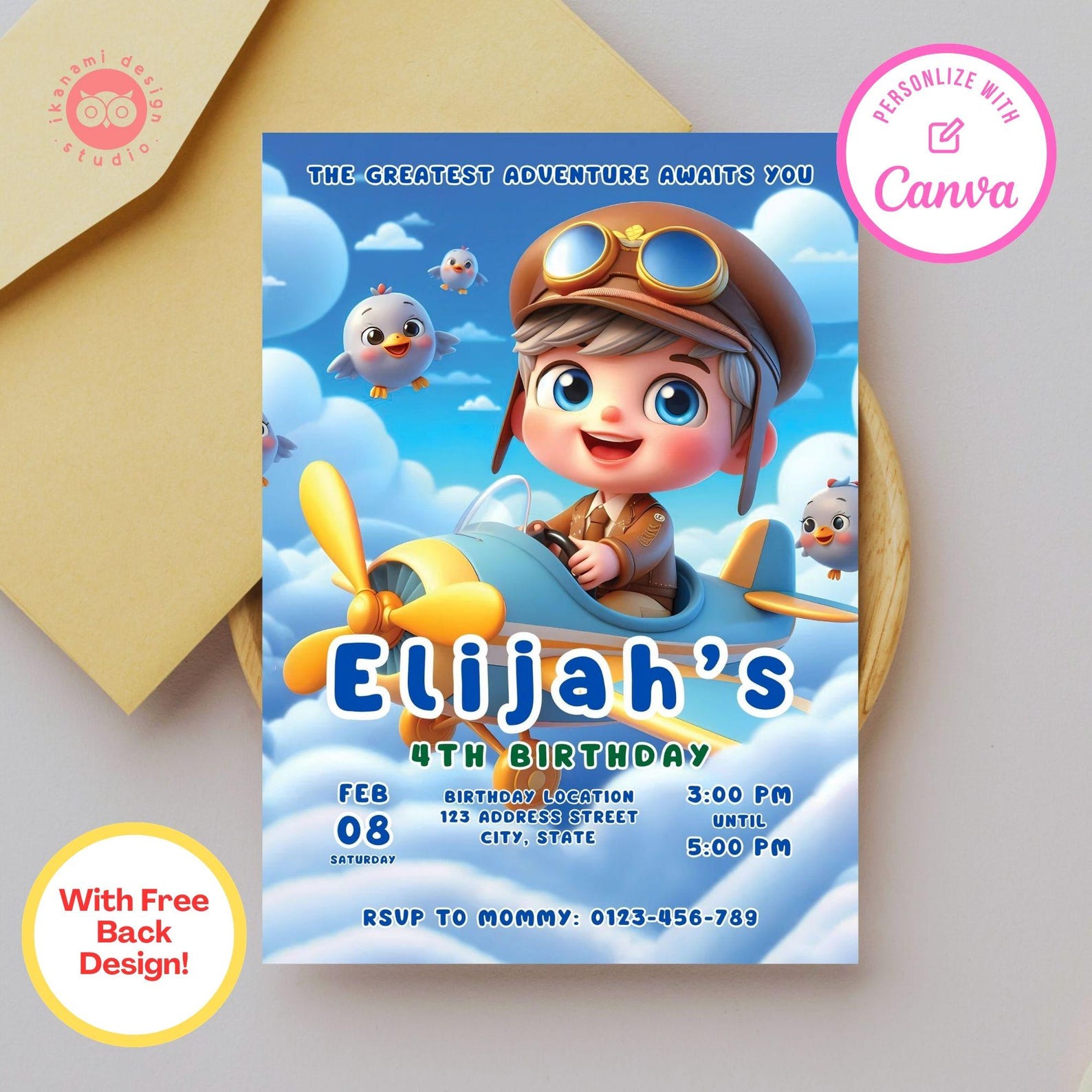 Pilot Birthday Invitation: Airplane Party, Canva Template (digital ...