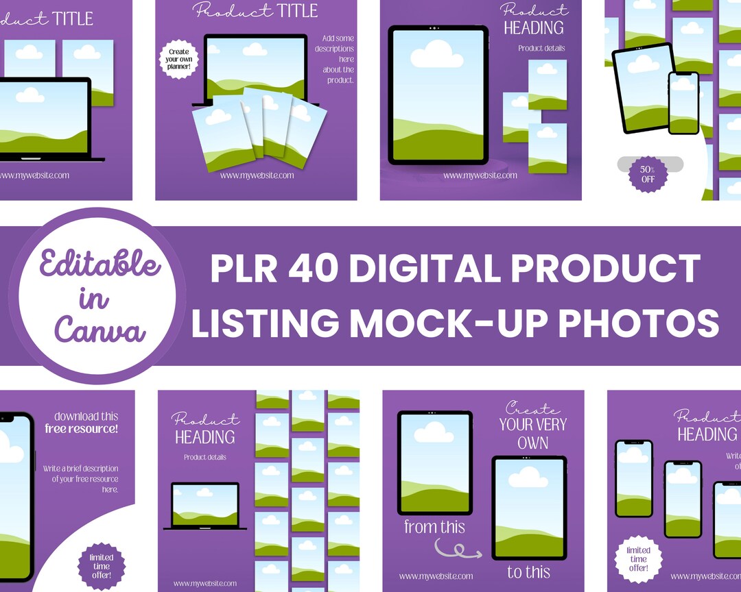 PLR, 40 Digital Mock-up Templates, Commercial Use, Editable Canva, PLR ...