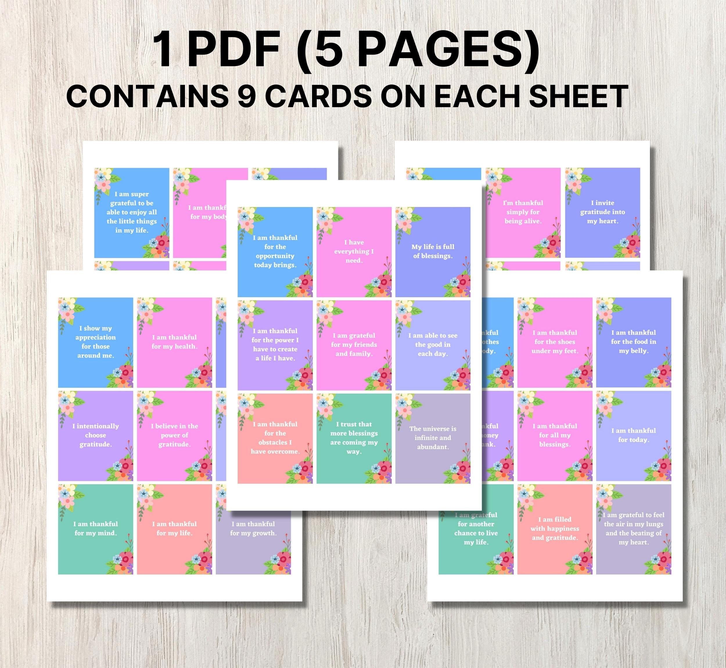 Tarjetas de gratitud imprimibles, Tarjetas de afirmación positiva ...