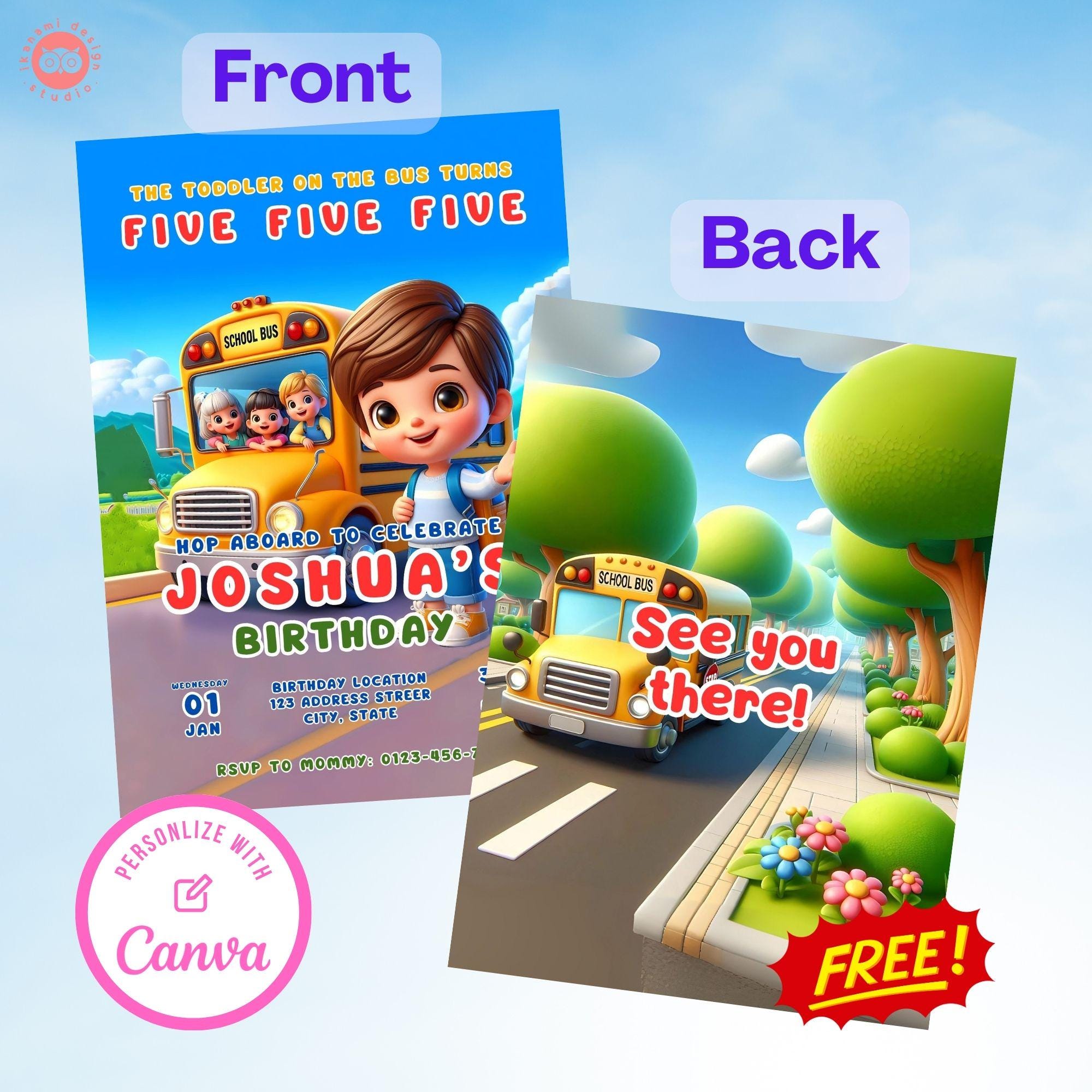 School Bus Birthday Invitation: Editable Canva Template (digital ...