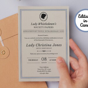 Regency Era Birthday Invitation Editable Template, Canva Template ...