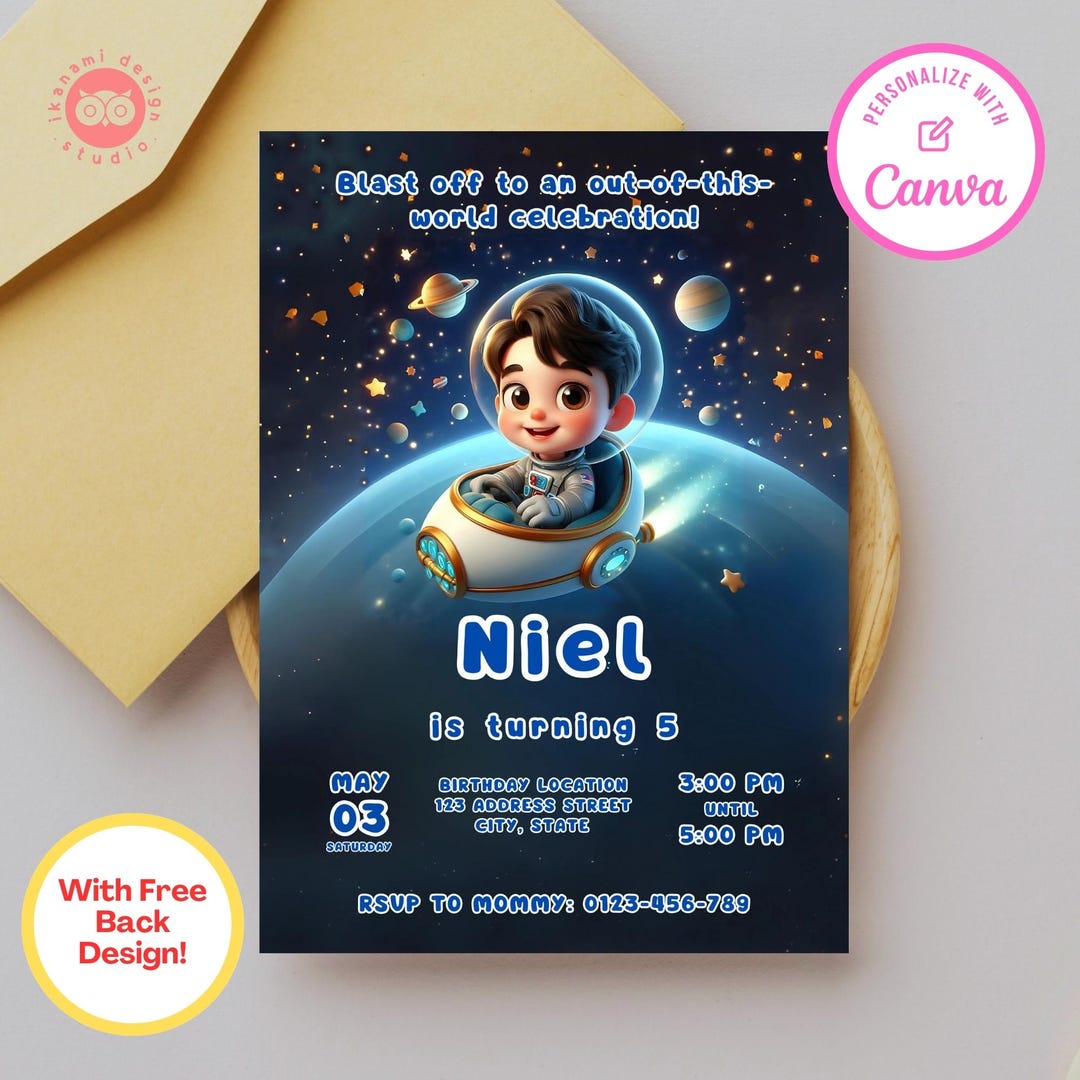 Astronaut Birthday Invitation: Outer Space Party Invite (canva Template ...