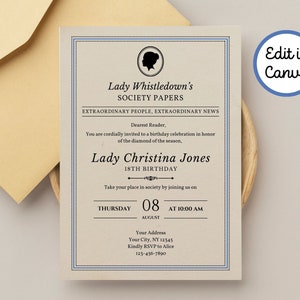 Regency Era Birthday Invitation Editable Template, Canva Template ...