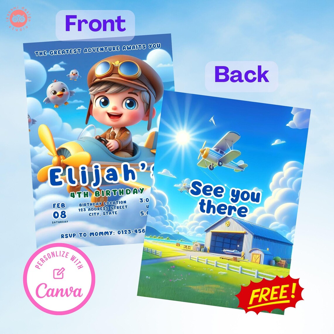 Pilot Birthday Invitation: Airplane Party, Canva Template (digital ...
