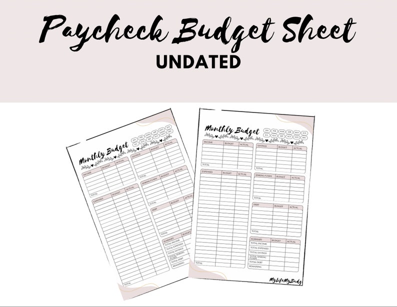 Printable Paycheck Budget Sheet - Etsy