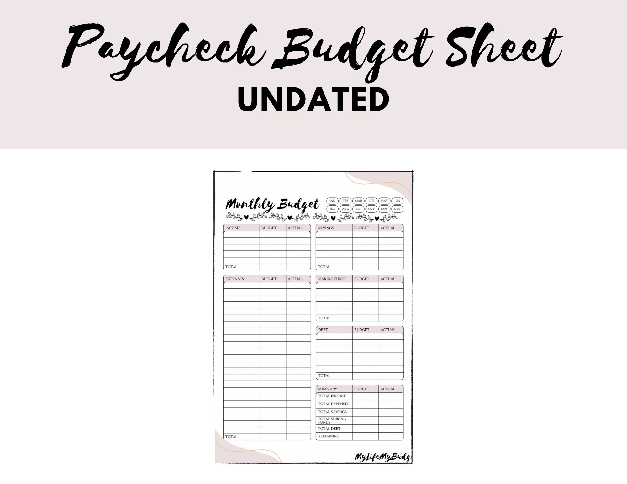 Printable Paycheck Budget Sheet - Etsy