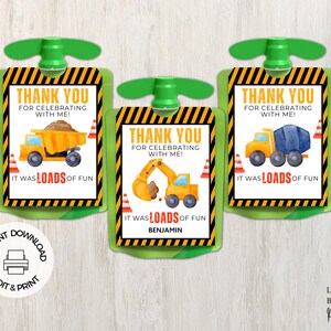 Construction Birthday Favor Tags, Thank You Tags, Applesauce Tags ...