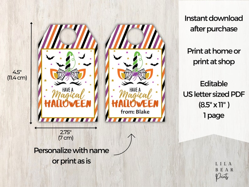 Halloween Favor Tags Printable, Unicorn Applesauce Tags, Kids Halloween ...