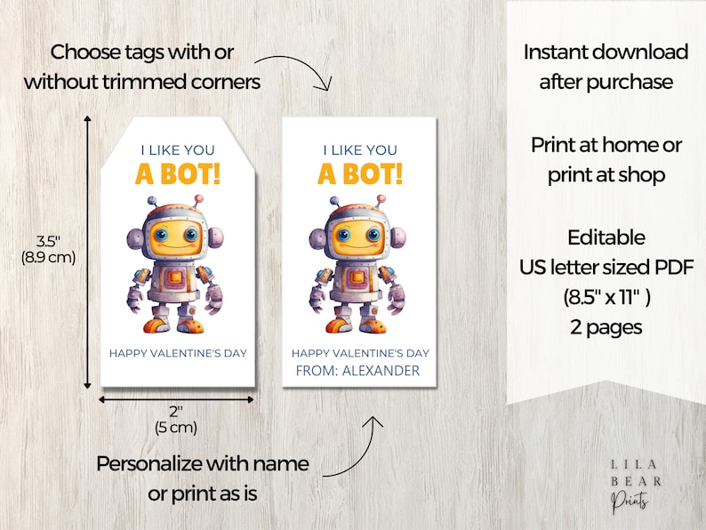 Robot Valentine's Day Gift Tags, Robot Valentine, Kids Valentine ...