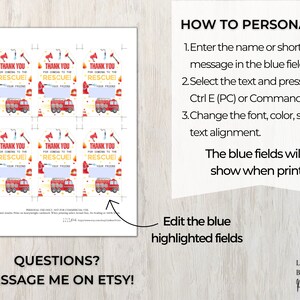 Fire Truck Birthday Favor Tags, Thank You Tags, Instant Download ...