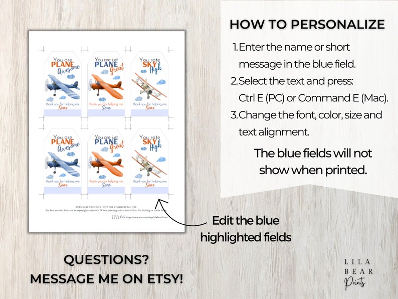 Airplane Birthday Favor Tags, Plane Thank You Tags, Instant Download ...