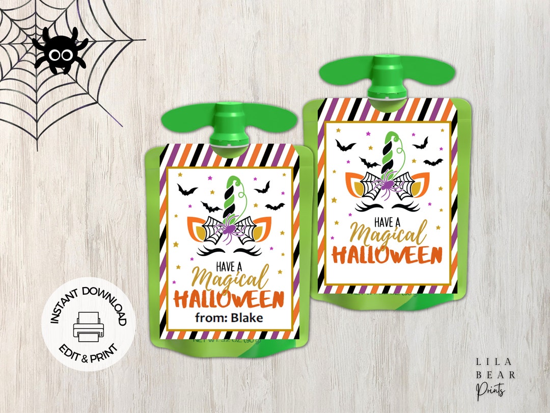 Halloween Favor Tags Printable, Unicorn Applesauce Tags, Kids Halloween ...