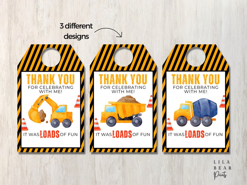 Construction Birthday Favor Tags, Thank You Tags, Applesauce Tags ...