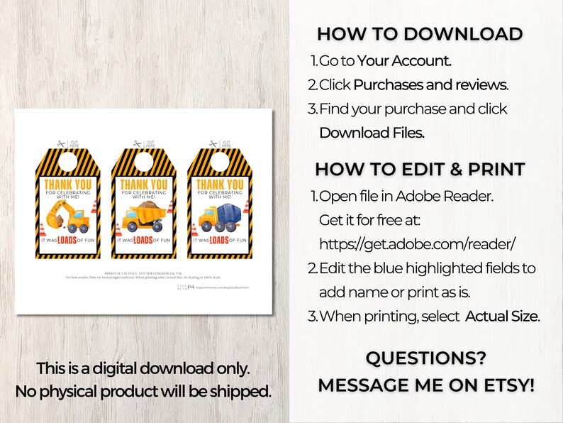 Construction Birthday Favor Tags, Thank You Tags, Applesauce Tags ...