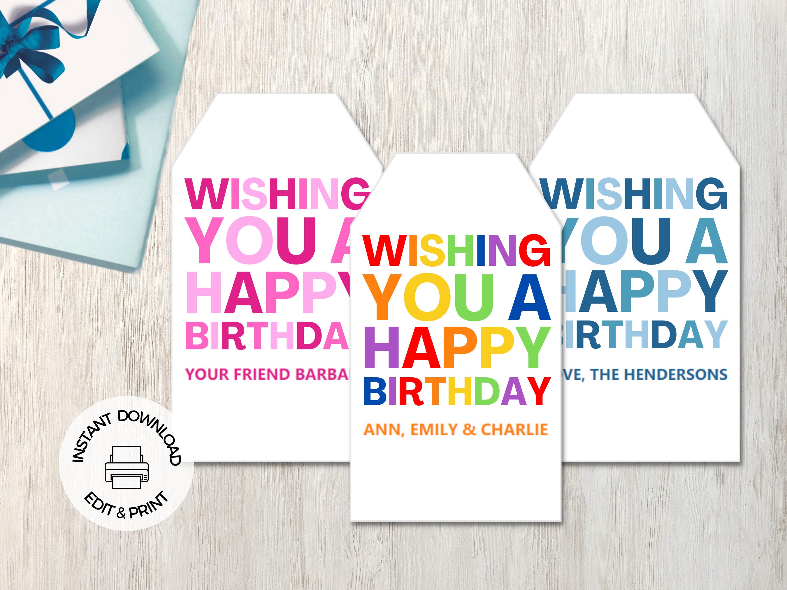 Printable Birthday Tags, Happy Birthday Gift Tag, Instant Download ...