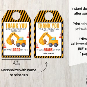 Construction Birthday Favor Tags, Thank You Tags, Applesauce Tags ...