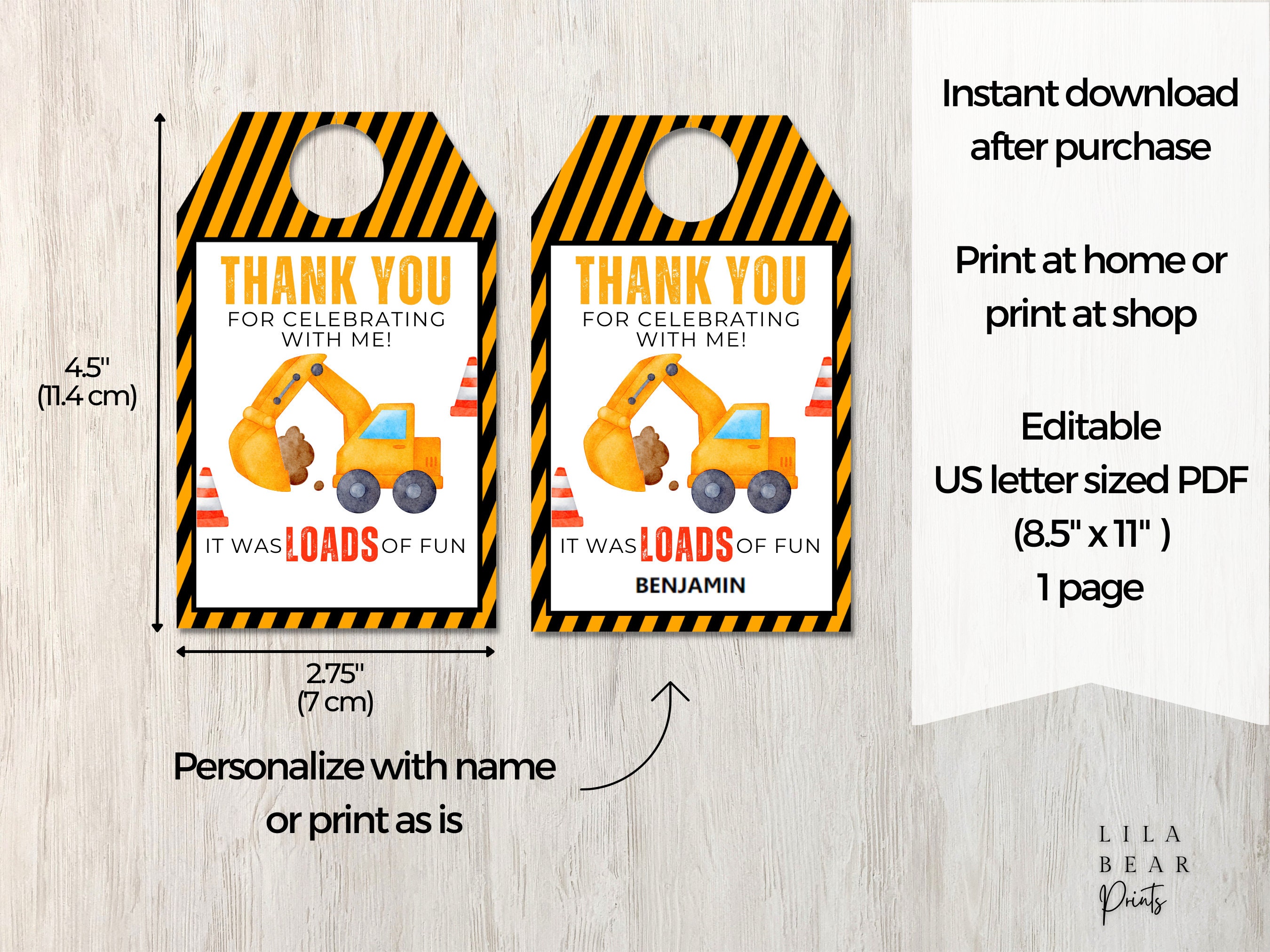 Construction Birthday Favor Tags, Thank You Tags, Applesauce Tags ...