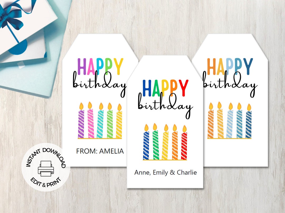 Printable Happy Birthday Gift Tags: Editable Template (instant Download ...