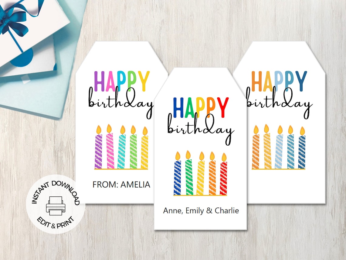 Etiquetas de cumpleaños imprimibles, etiqueta de regalo de feliz ...