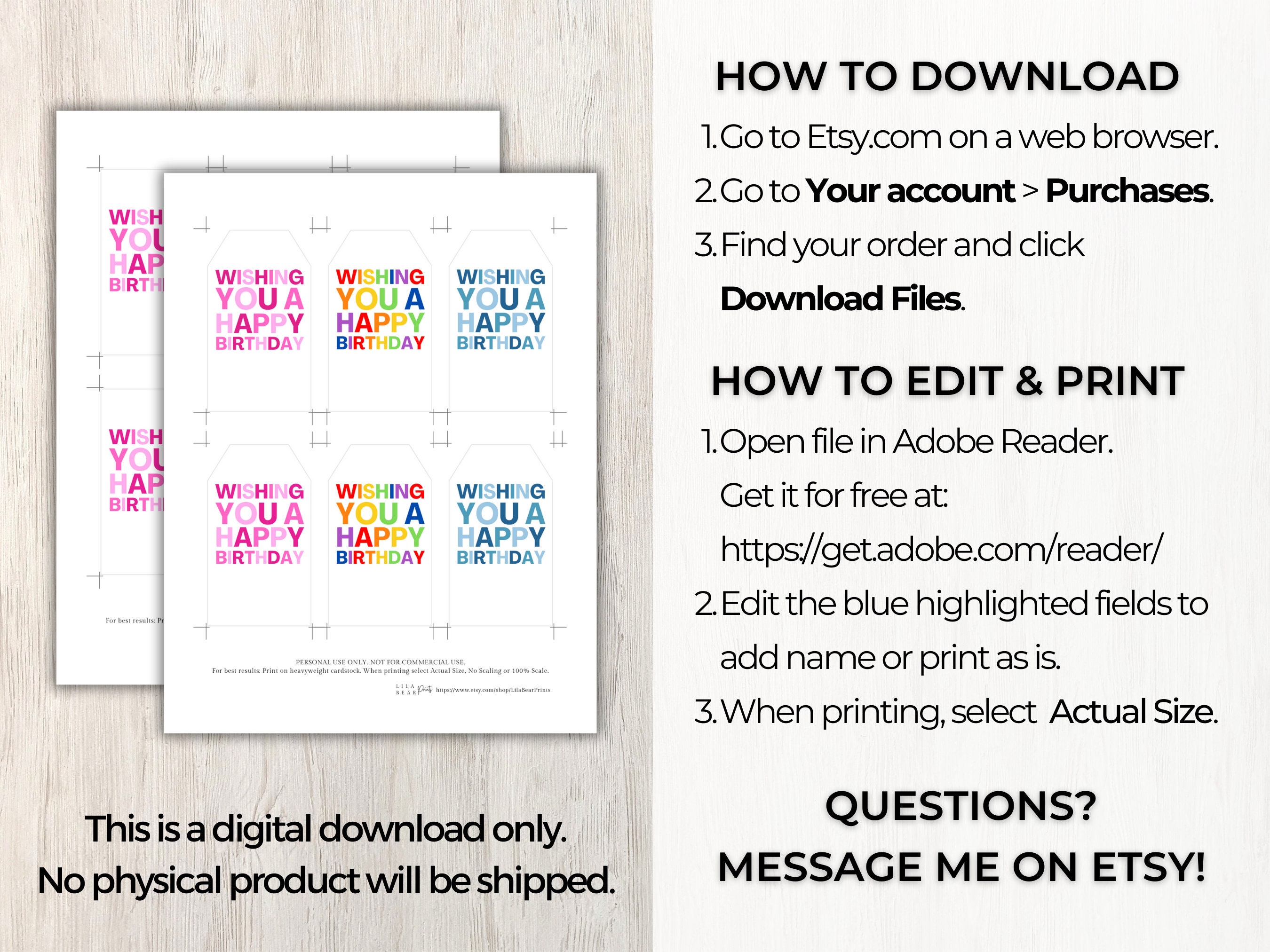 Printable Birthday Tags, Happy Birthday Gift Tag, Instant Download ...