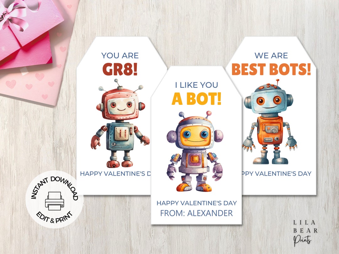Robot Valentine's Day Gift Tags, Robot Valentine, Kids Valentine ...