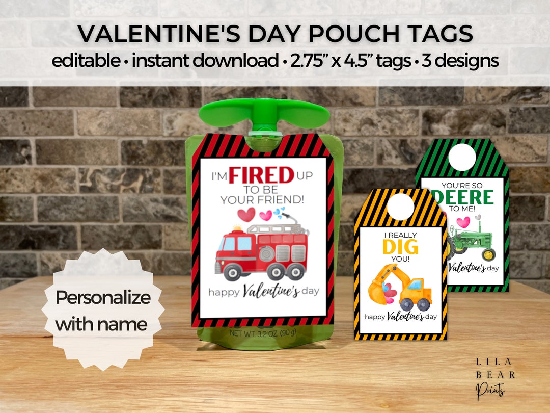 Applesauce Valentines Day Tags, Fire Truck Valentine, Kids Valentine ...