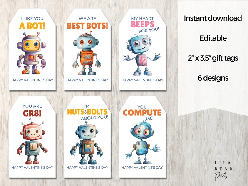 Robot Valentine's Day Gift Tags, Robot Valentine, Kids Valentine ...