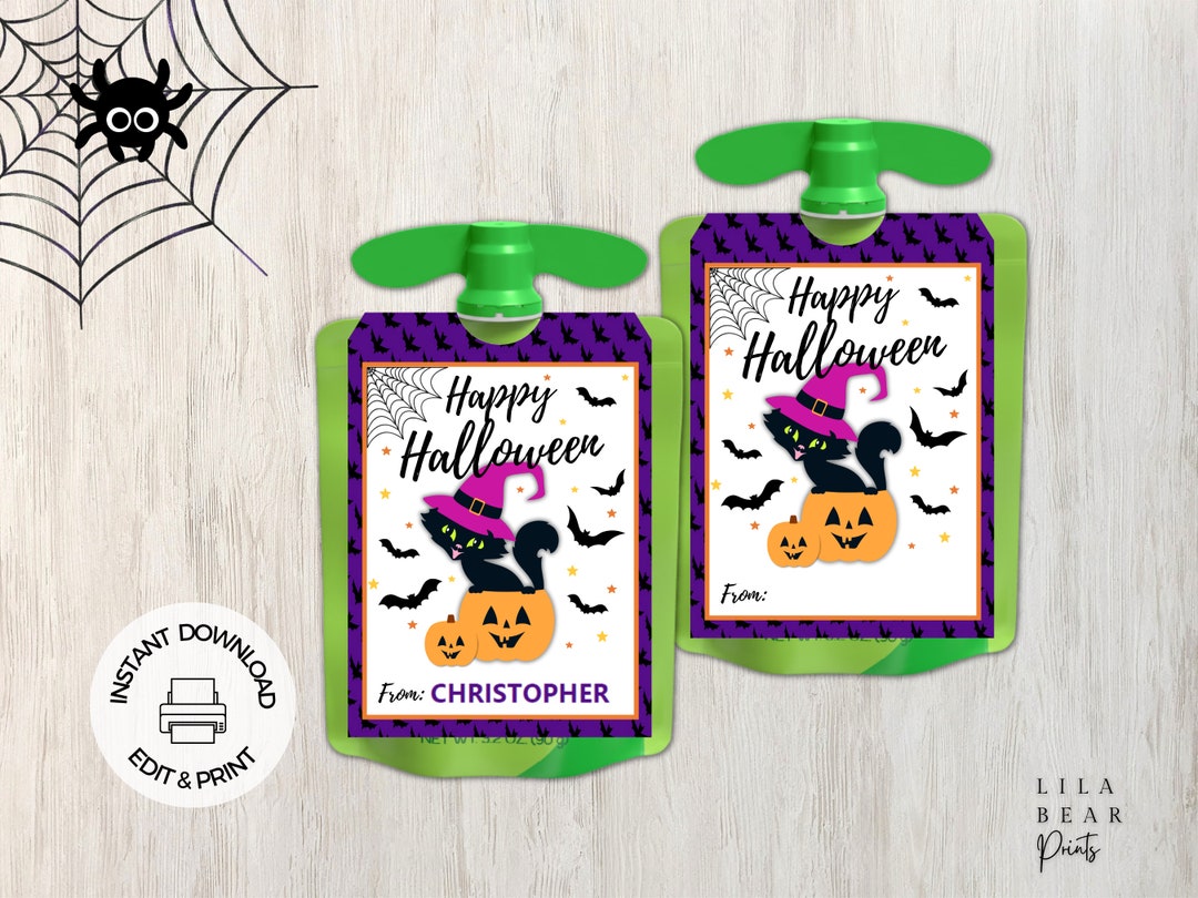 Halloween Favor Tags Printable, Applesauce Tags, Kids Halloween ...