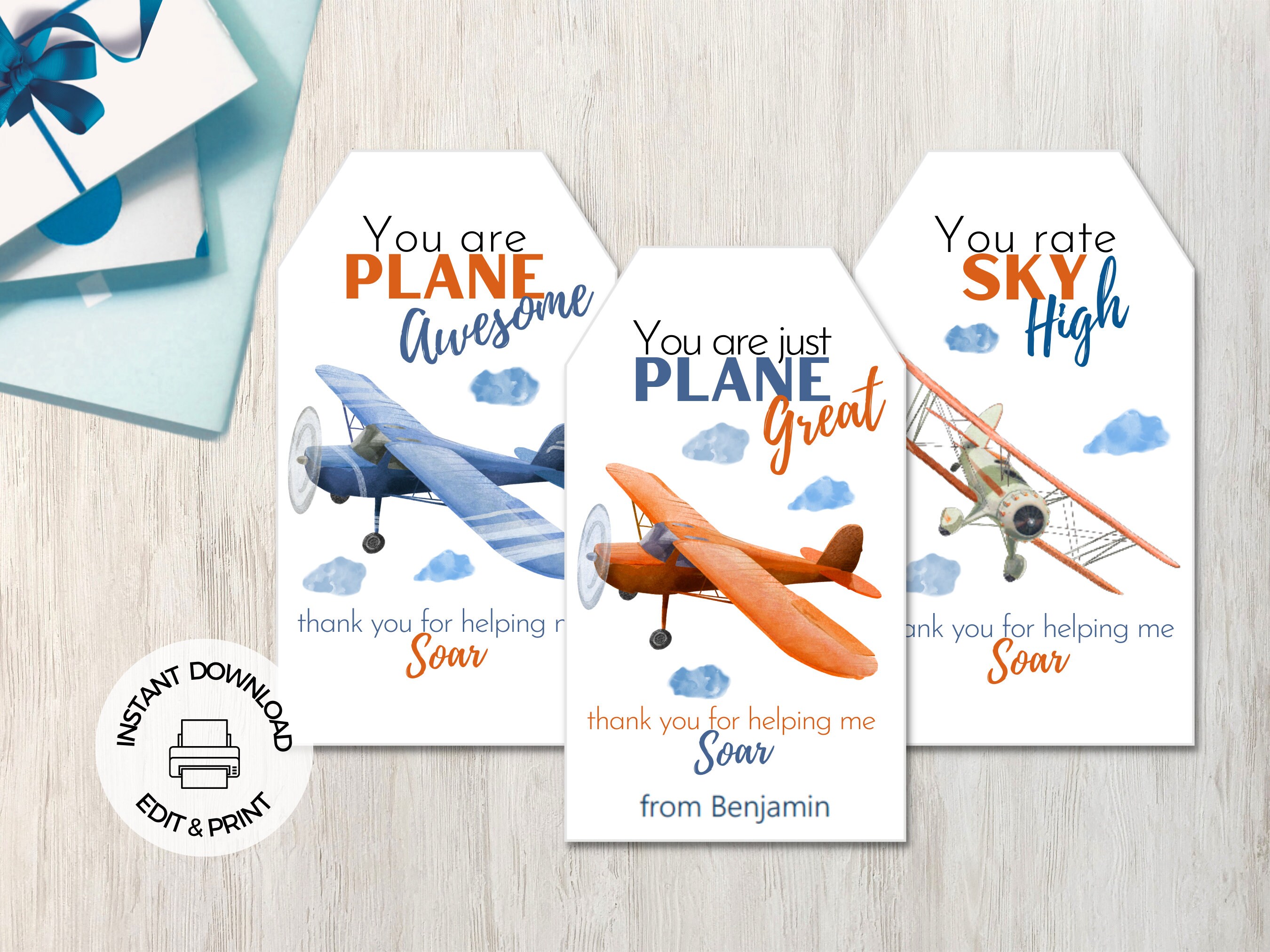 Airplane Birthday Favor Tags, Plane Thank You Tags, Instant Download ...