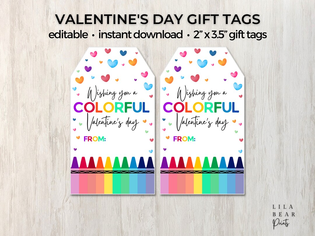 Rainbow Valentine's Day Gift Tags, Editable Kids Favors (digital ...