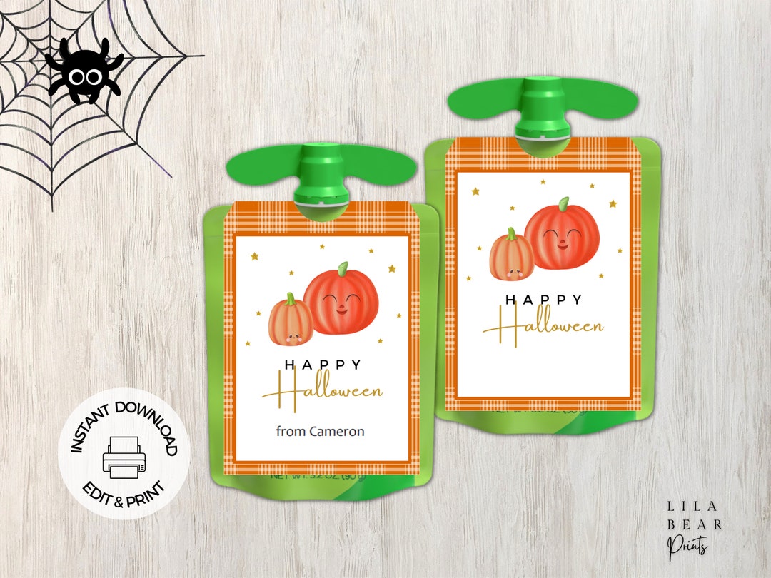Editable Halloween Applesauce Pouch Tags: Kids Classroom Favors ...