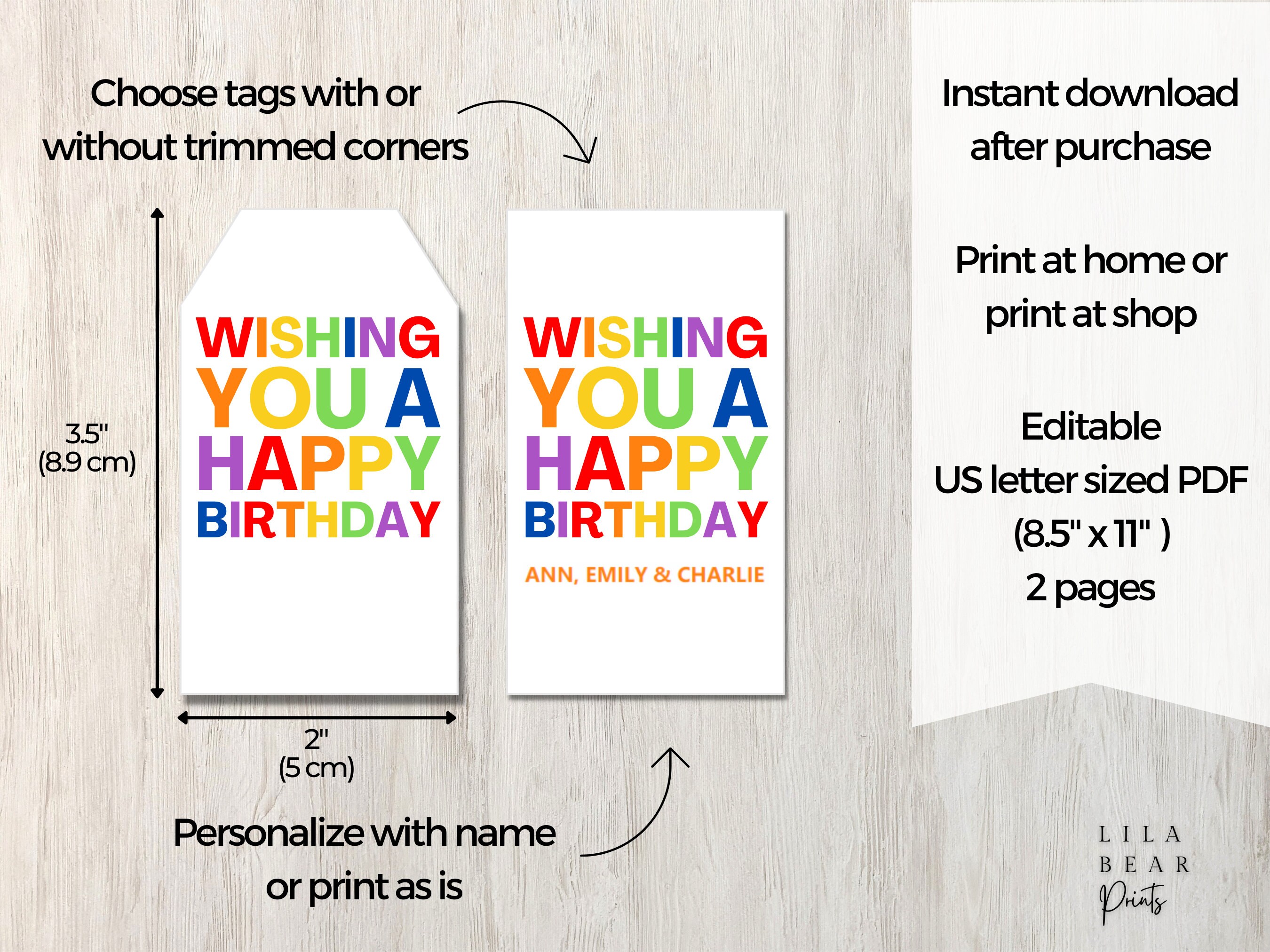 Printable Birthday Tags, Happy Birthday Gift Tag, Instant Download ...