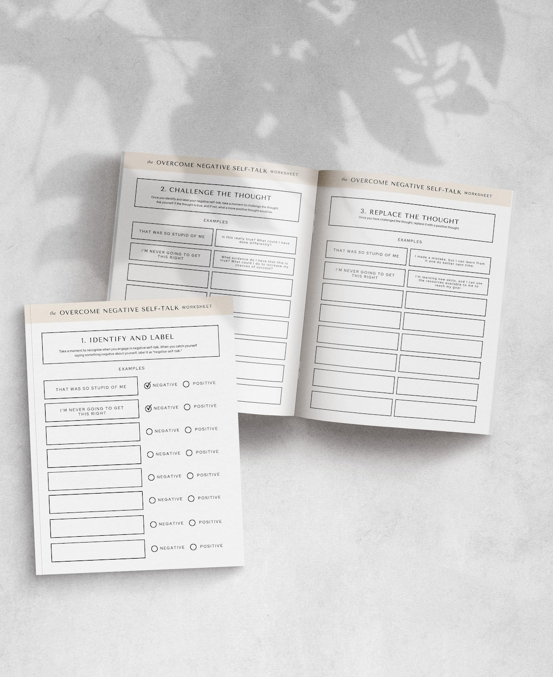 Challenging Negative Thoughts CBT Printable Worksheet Journal Inserts ...