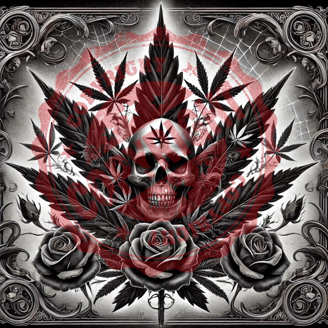 Gothic Weed Digital Art - Black and White Skull & Roses Cannabis Print ...