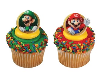 Super Mario Bros Cupcake Toppers Mario & Luigi Cupcake Rings, Cake ...