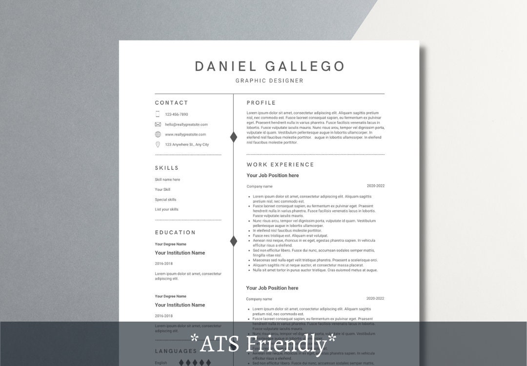 Minimalist ATS Friendly Resume Template for Office, Pages, Google Docs ...