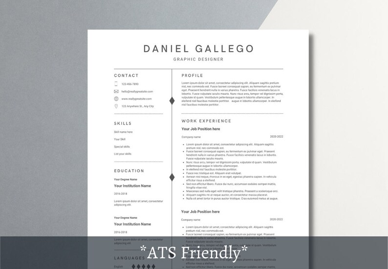 Minimalist ATS Friendly Resume Template for Office, Pages, Google Docs ...