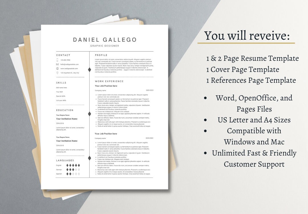 Minimalist ATS Friendly Resume Template for Office, Pages, Google Docs ...
