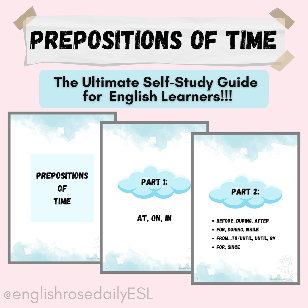 ESL Prepositions of Time - Adult Self-study Guide, Visually Designed ...
