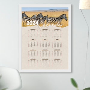 2024 Printable Calendar, Safari Animal Calendar, Wildlife Calendar ...