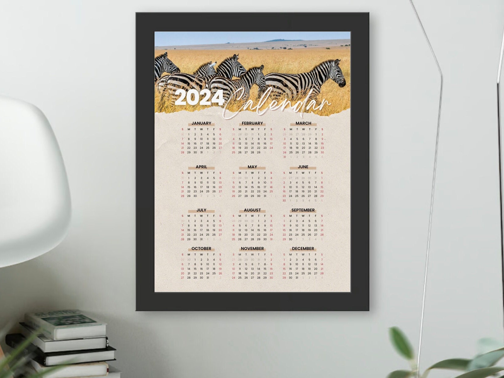 2024 Printable Calendar, Safari Animal Calendar, Wildlife Calendar ...
