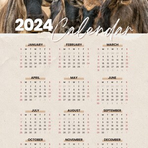 2024 Printable Calendar, Safari Animal Calendar, Wildlife Calendar ...