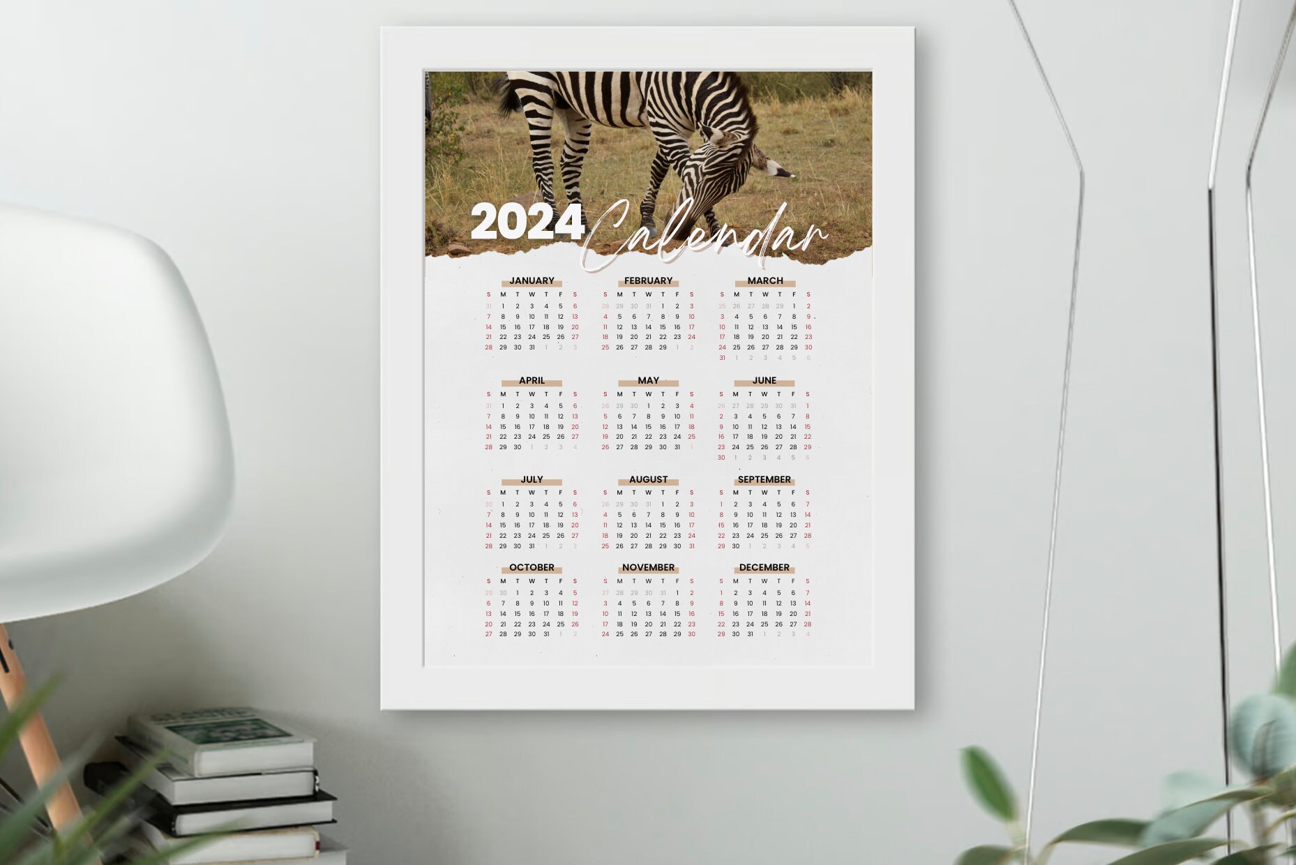 2024 Printable Calendar, Safari Animal Calendar, Wildlife Calendar ...